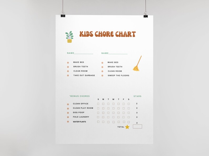 Printable Siblings Chore Chart Daily Chore Chart Star Rewards Chart Two ...