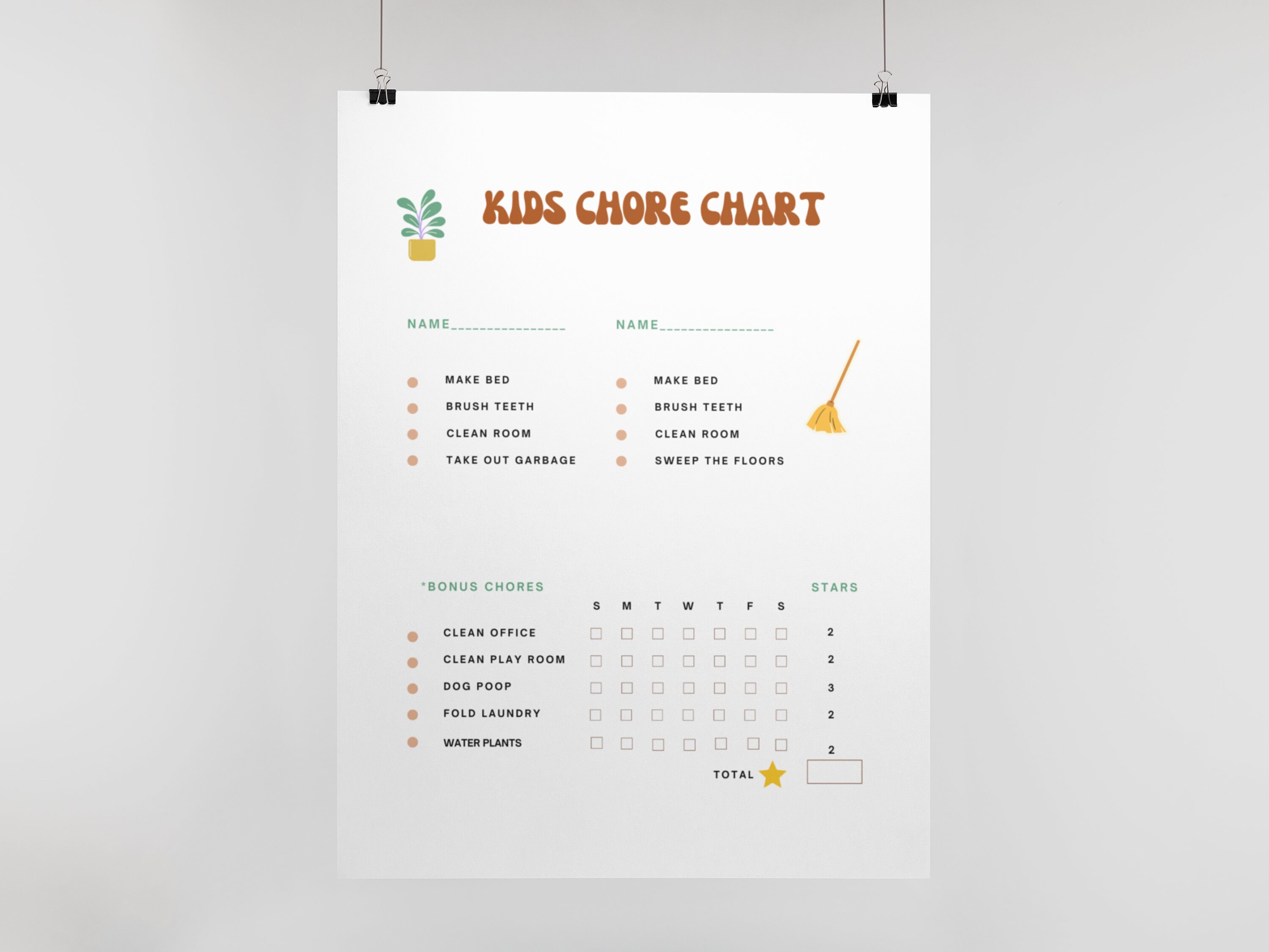 Printable Siblings Chore Chart Daily Chore Chart Star Rewards Chart Two ...