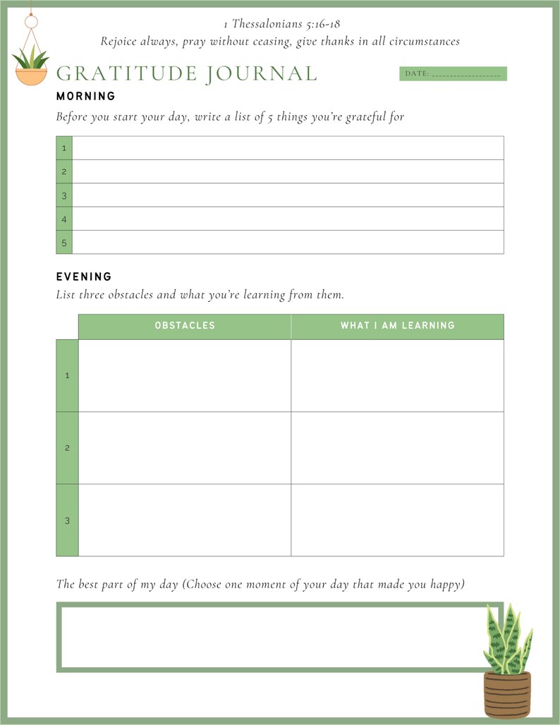 Gratitude Journal Printable Sheet scripture Gratitude Journal daily ...