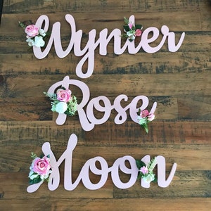 Wooden Flower Letter Script Name Sign With Silk Flowers Girls Nursery ...