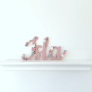 Wooden Flower Letter Script Name Sign With Silk Flowers Girls Nursery ...