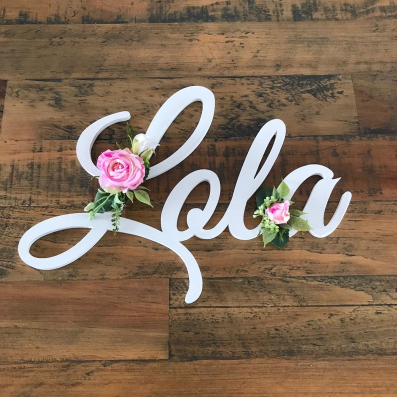 Wooden Flower Letter Script Name Sign With Silk Flowers - Etsy
