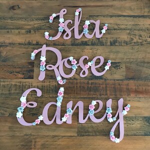 Wooden Flower Letter Script Name Sign With Silk Flowers Girls Nursery ...