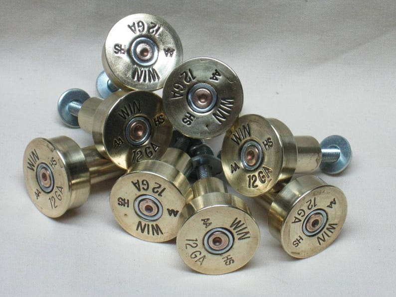 10 Shotgun Shell Cupboard Cabinet Door Knobs, Pulls - Distressed Brass ...