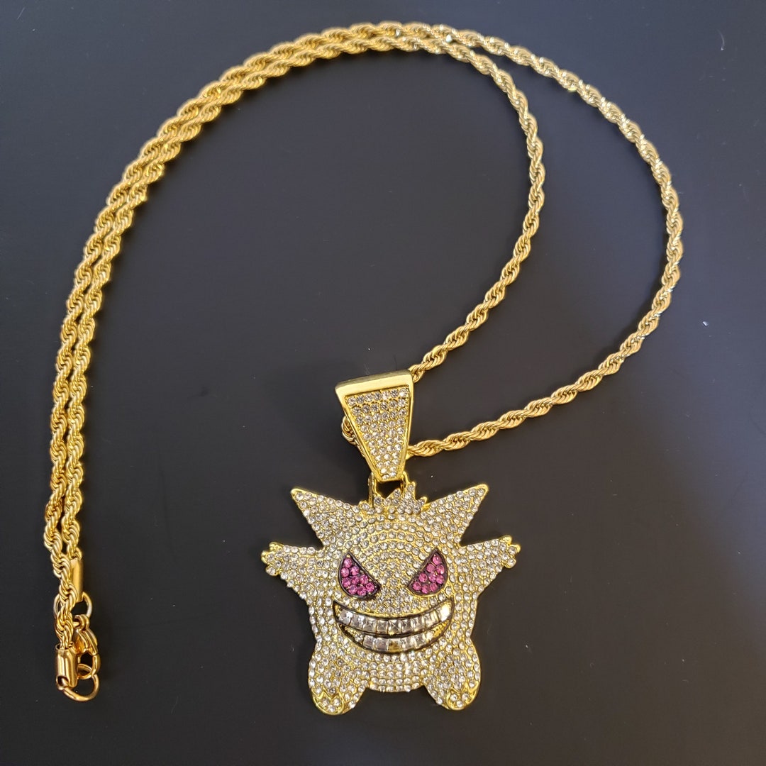 Gangster Gengar! Bling Necklace Faux Diamond Necklace and Pendant GOLD ...