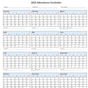 2025 Employee School Attendance Tracker Calendar, Employee Vacation ...