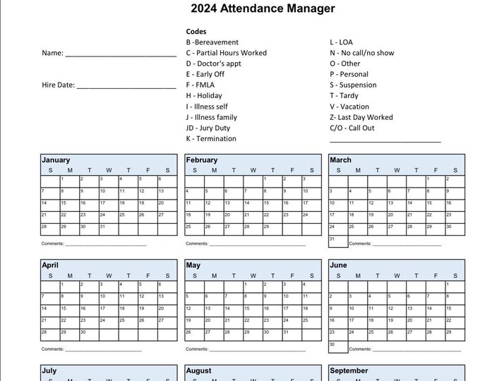 Attendance Sheet Printable Attendance Tracker, Ideal for School ...