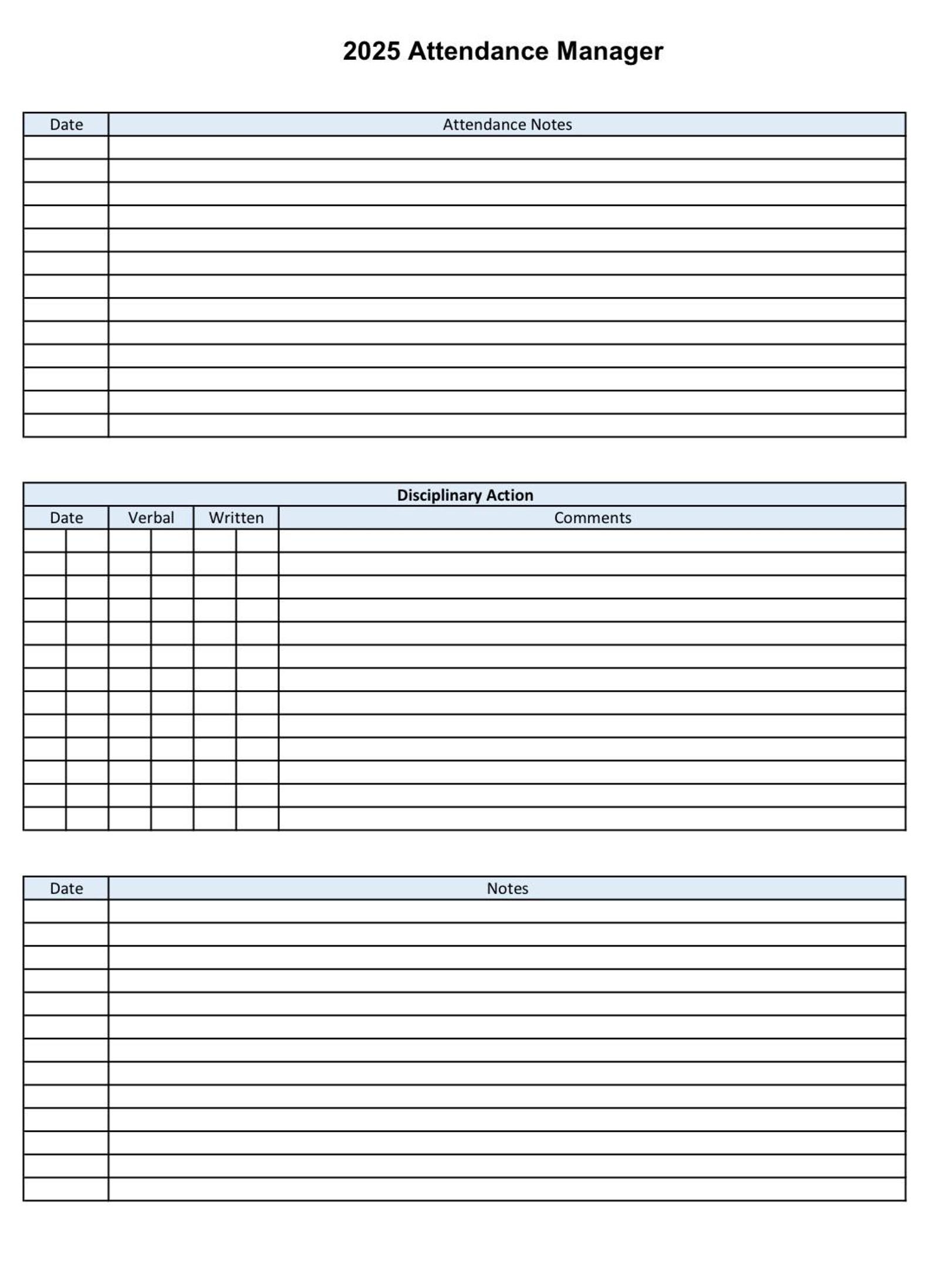 2025 Printable Calendar for Employee Attendance, School PTO Schedule ...