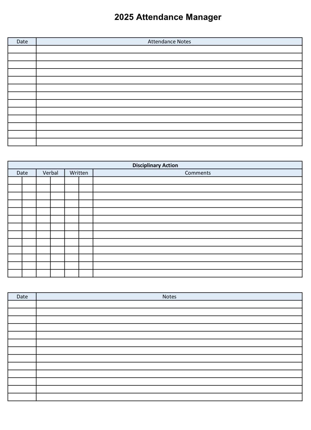 2025 Printable Calendar for Employee Attendance, School PTO Schedule ...