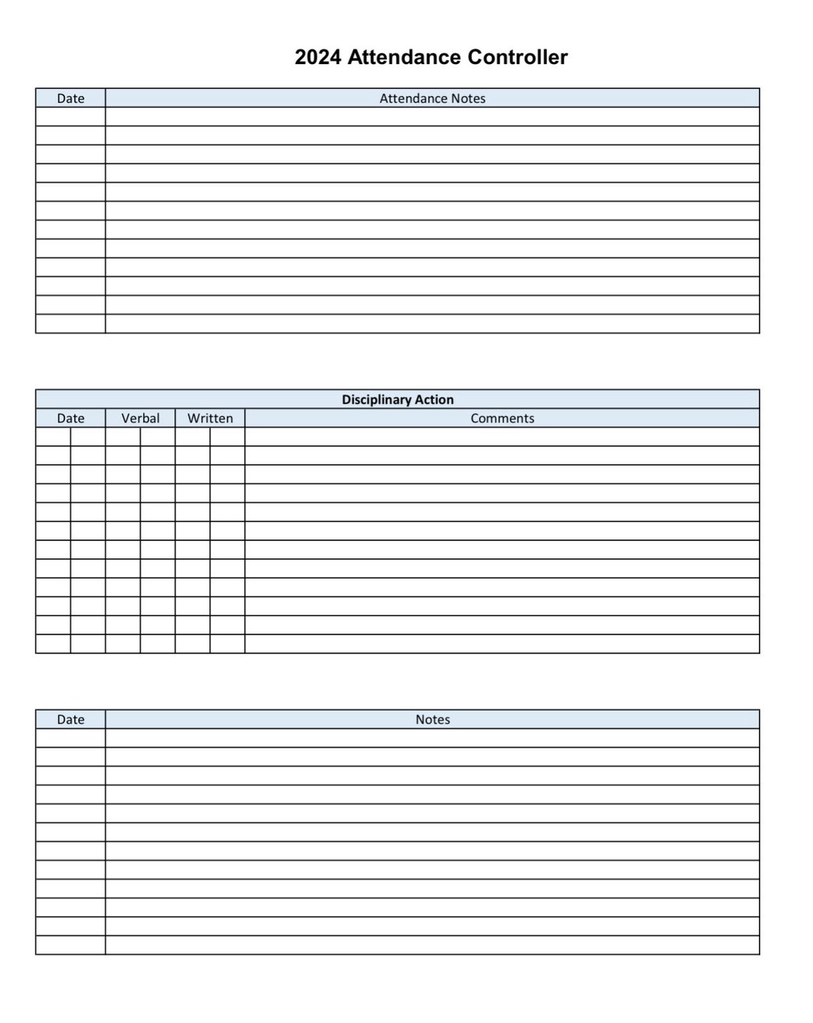 2024 Employee School Attendance Tracker Calendar, Employee Vacation ...