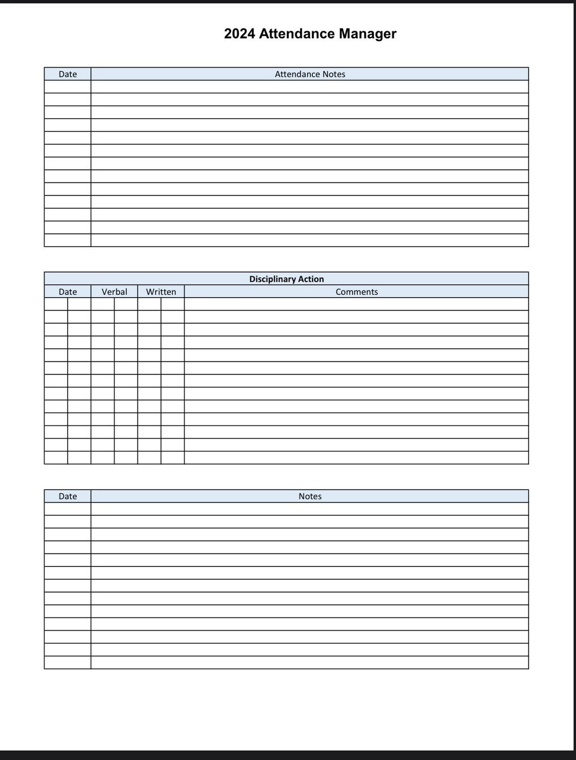 2024 Employee School Attendance Tracker Calendar, Employee Vacation ...
