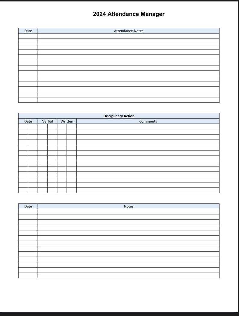 2024 Employee School Attendance Tracker Calendar, Employee Vacation ...