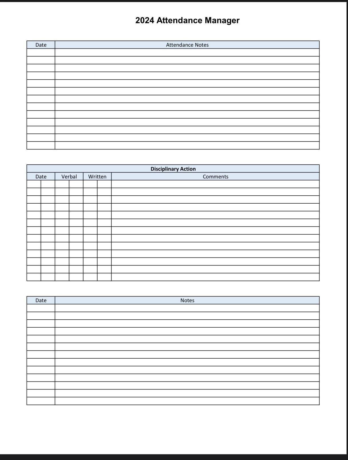 2024 Employee School Attendance Tracker Calendar, Employee Vacation ...