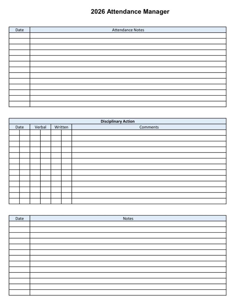 2026 Printable Employee Attendance Tracker | HR Vacation Record (PDF ...