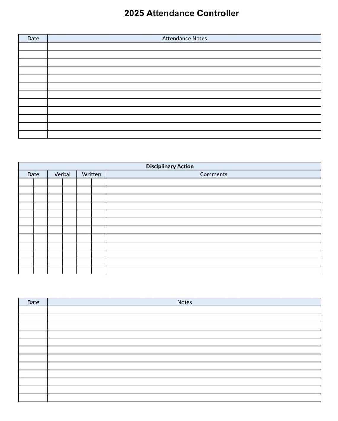 2025 Employee School Attendance Tracker Calendar, Employee Vacation ...