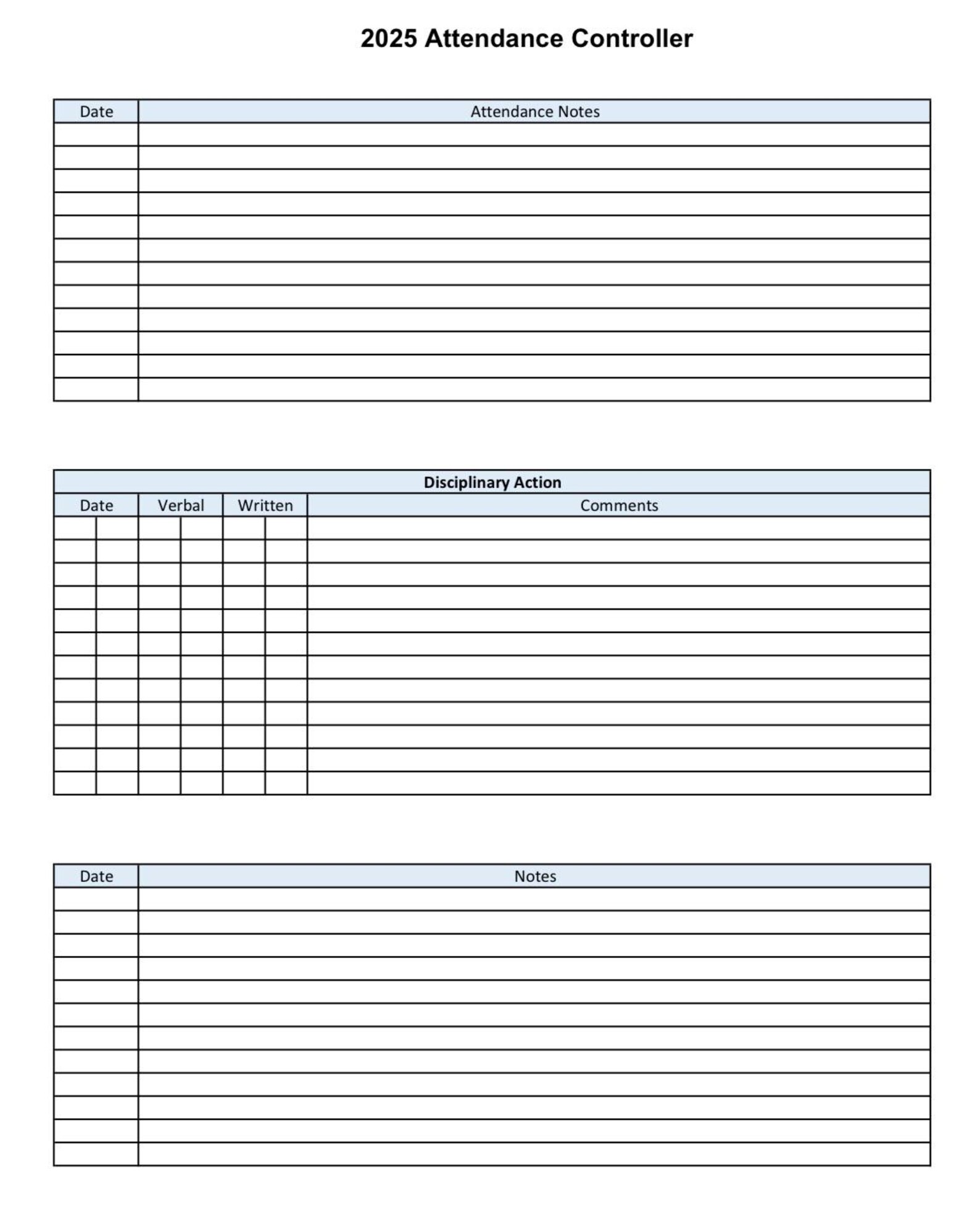 2025 Employee School Attendance Tracker Calendar, Employee Vacation ...