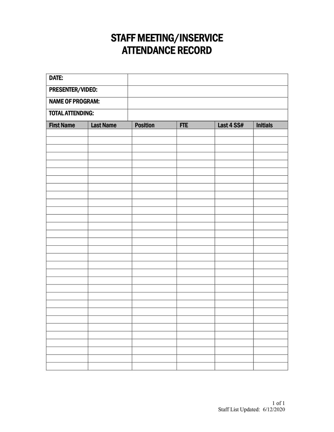 Staff Meetings In-service Attendance Record - Etsy