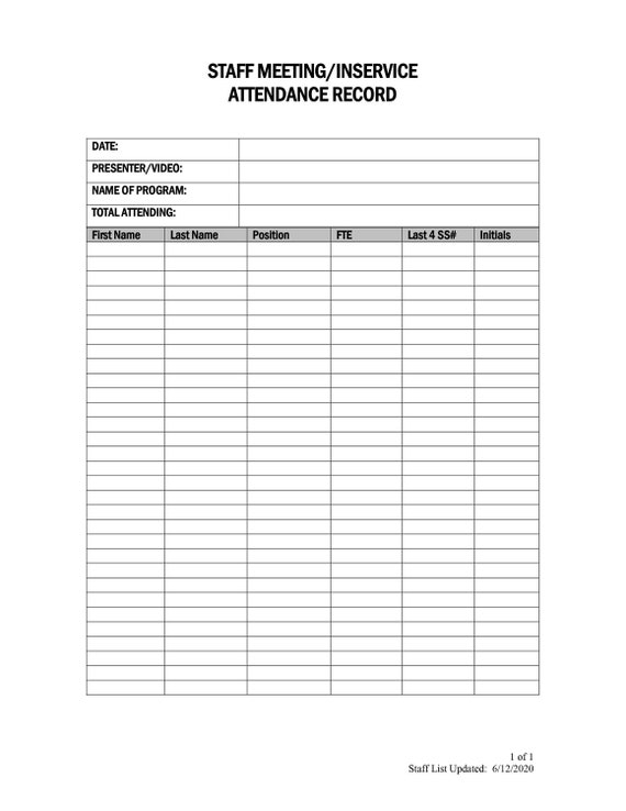 Meeting Attendance Sheet