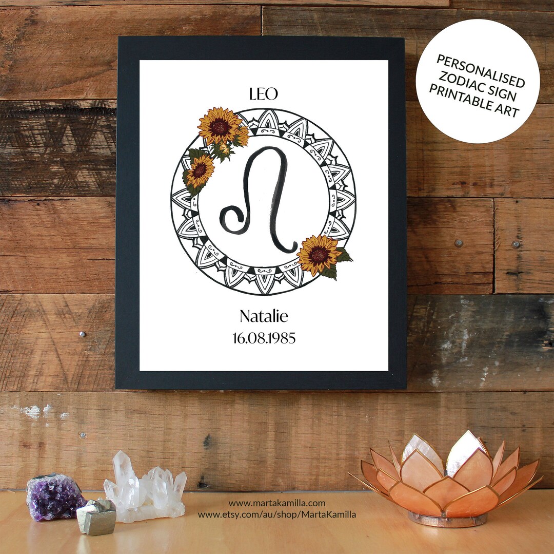 LEO Personalized Zodiac Sign Printable Art | Astrology | Birth Flower ...