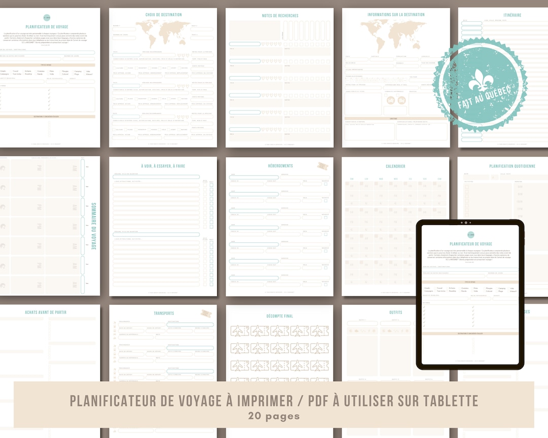 Planificateur De Voyage à Imprimer Ou Pour Tablette / Préparation De ...