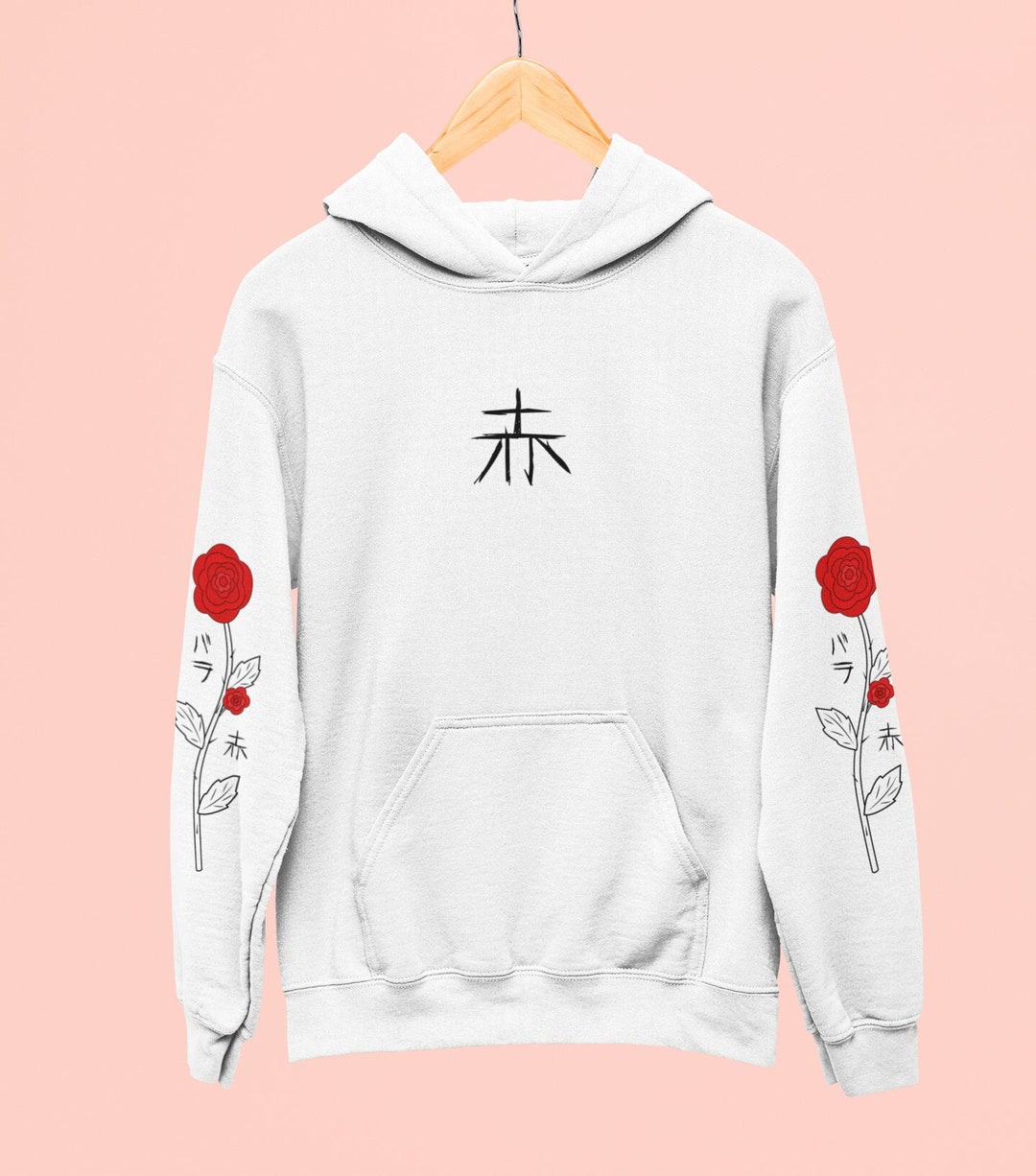 Japanese Rose Aesthetic Hoodie, Red Rose White Hoodie, Rose Grunge ...