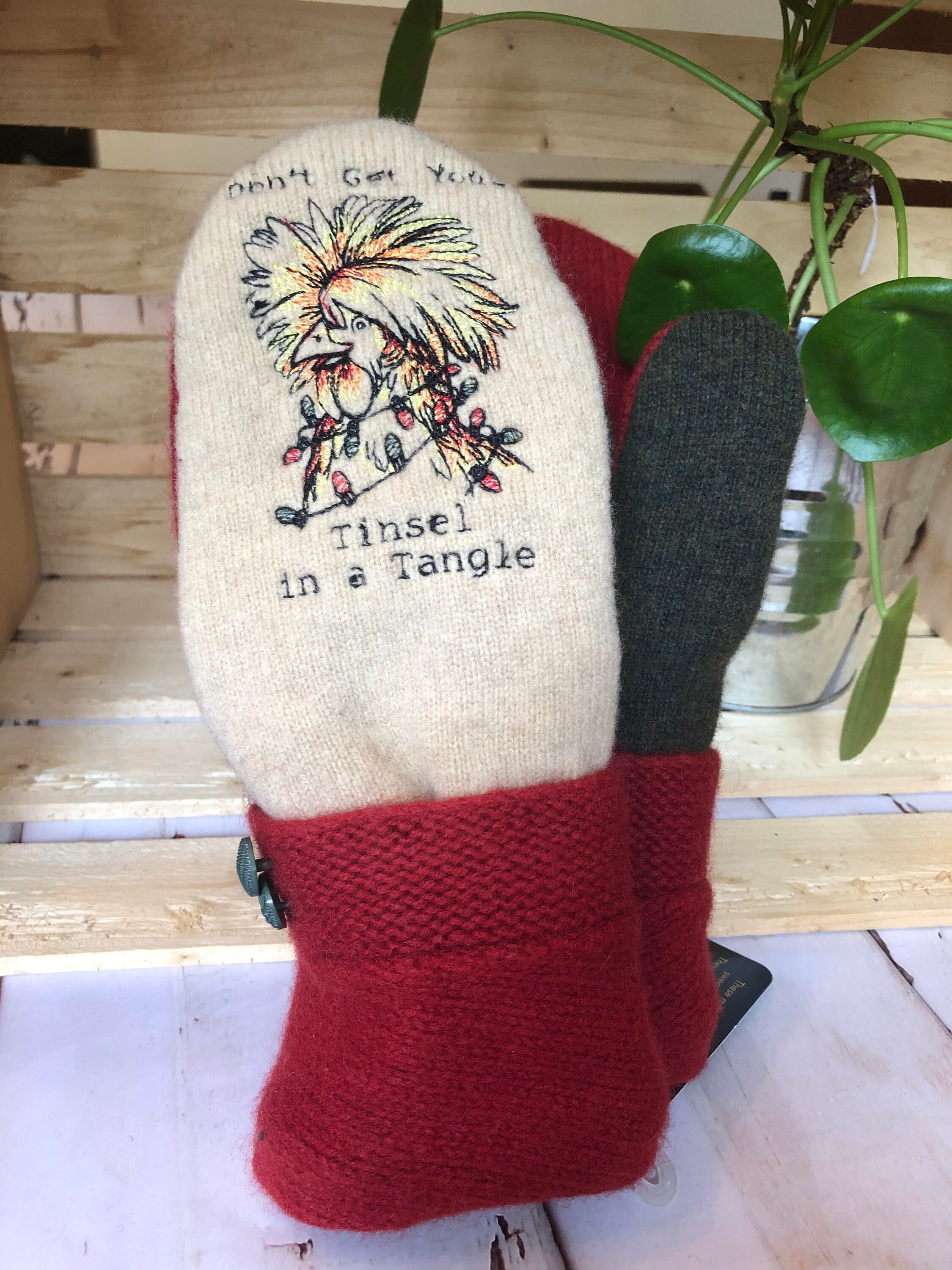WOMEN'S WOOL MITTENS With Embroidered Animals Rabbit, Llama or Chicken ...