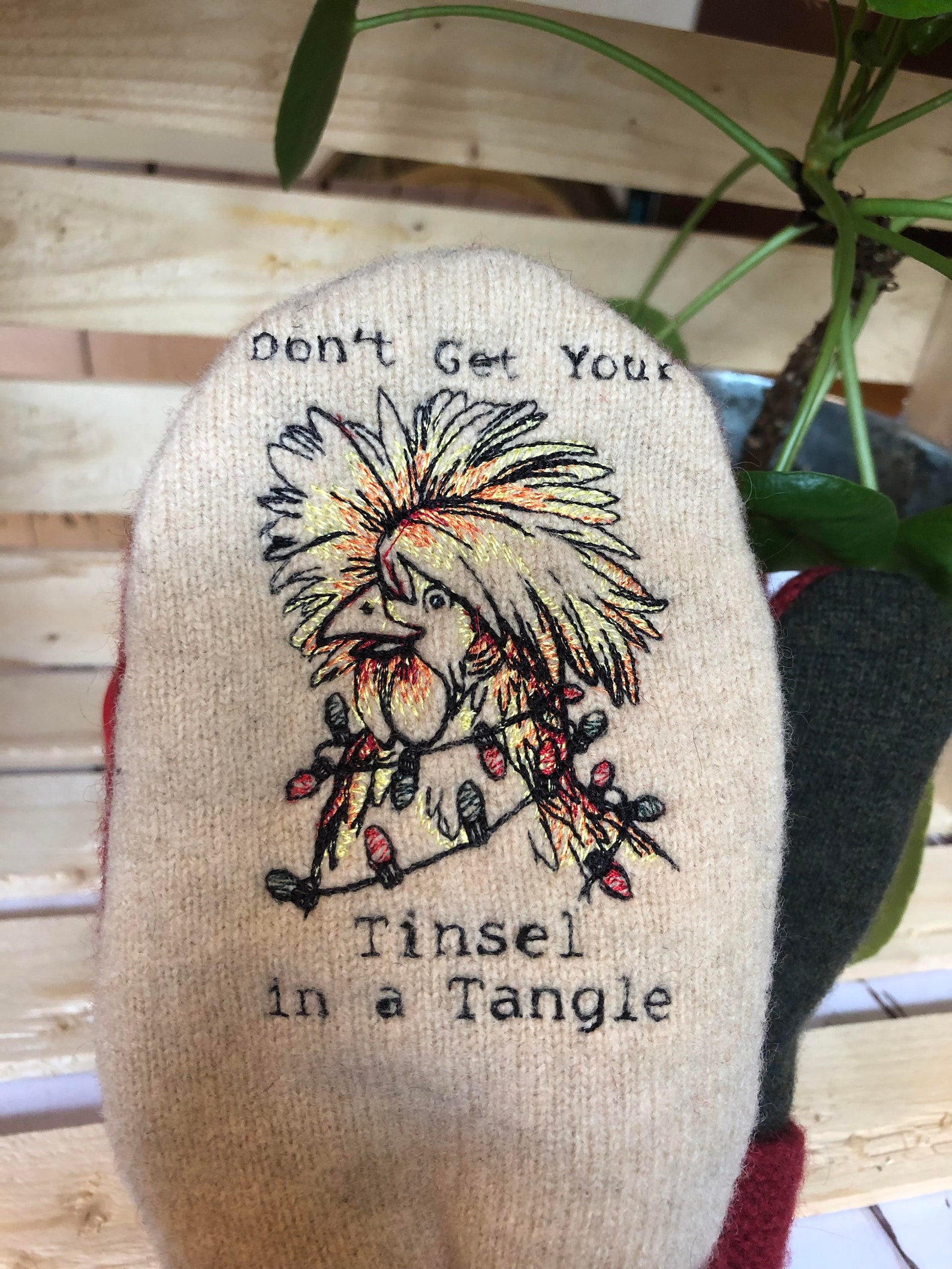 WOMEN'S WOOL MITTENS With Embroidered Animals Rabbit, Llama or Chicken ...