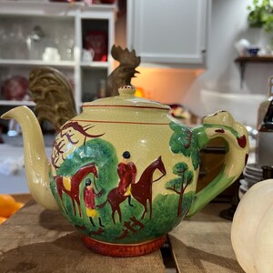 Yellow Vintage Fox Hunting Themed Tea Pot - Etsy