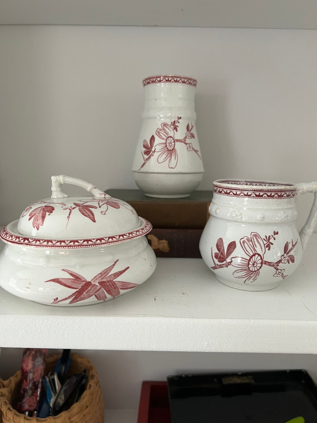 Antique Pink and White Transferware Ironstone Set of 3 Pieces. - Etsy