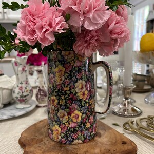 Black Vintage English Floral Chintz/calico Pitcher by Heron Cross ...