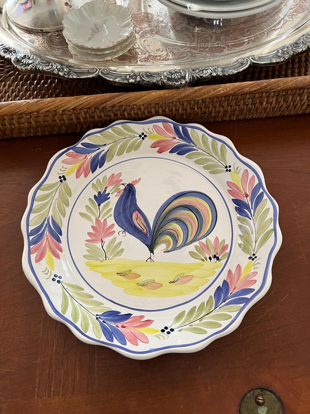 Blue Vintage Hand Painted Rooster Plate. Portugal - Etsy