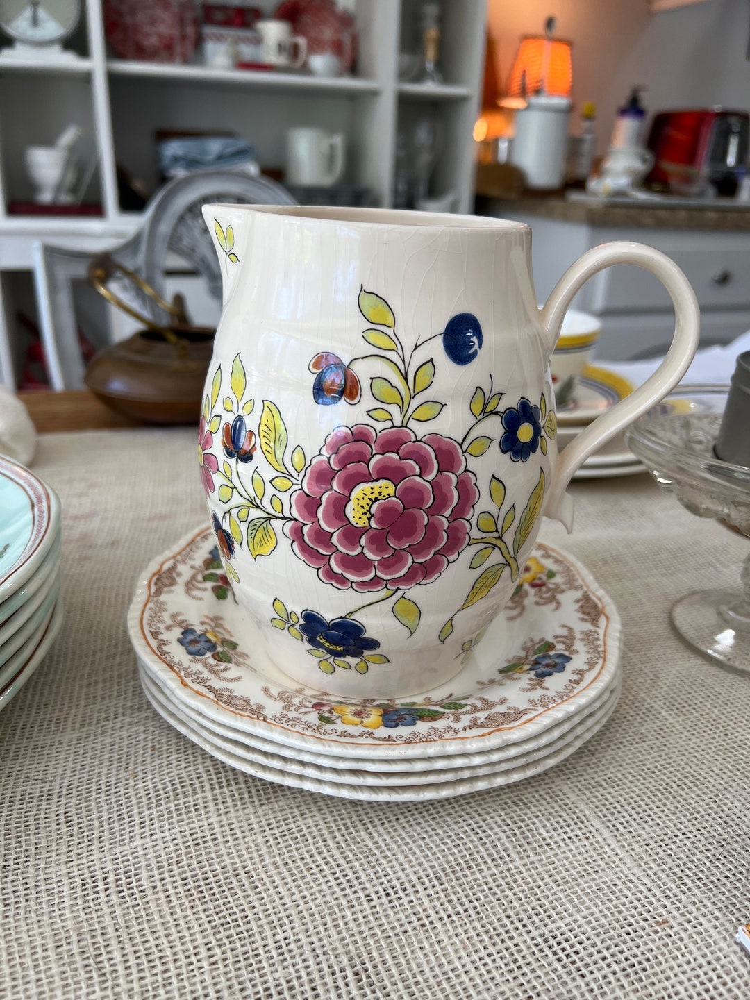 Delft Williamsburg Restoration Floral Pitcher - Etsy