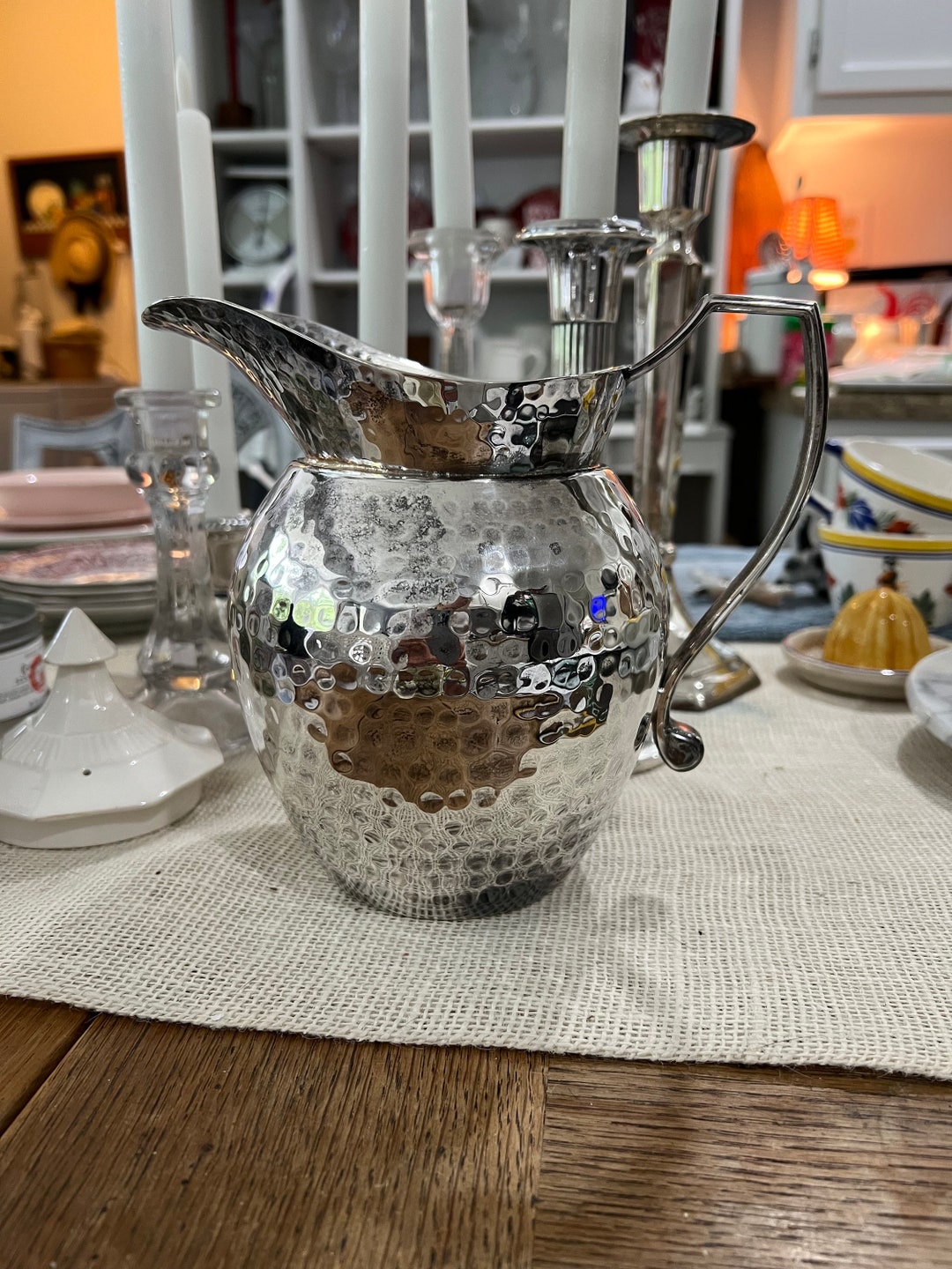 Silverplate Hammer Finish Vintage Pitcher - Etsy