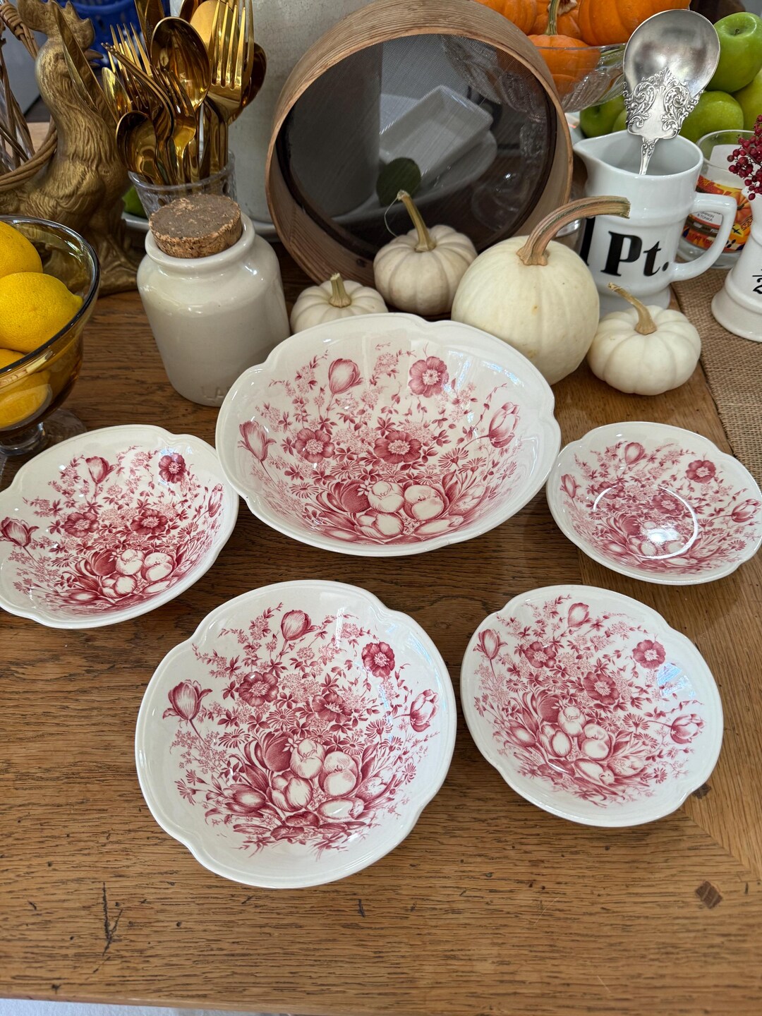 Red Windsor Ware Bowl Set. 5 Pieces. - Etsy