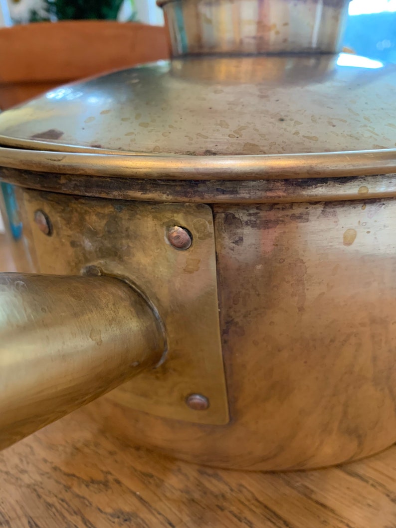 Vintage Copper Pot With Lid. Wooden Handle - Etsy