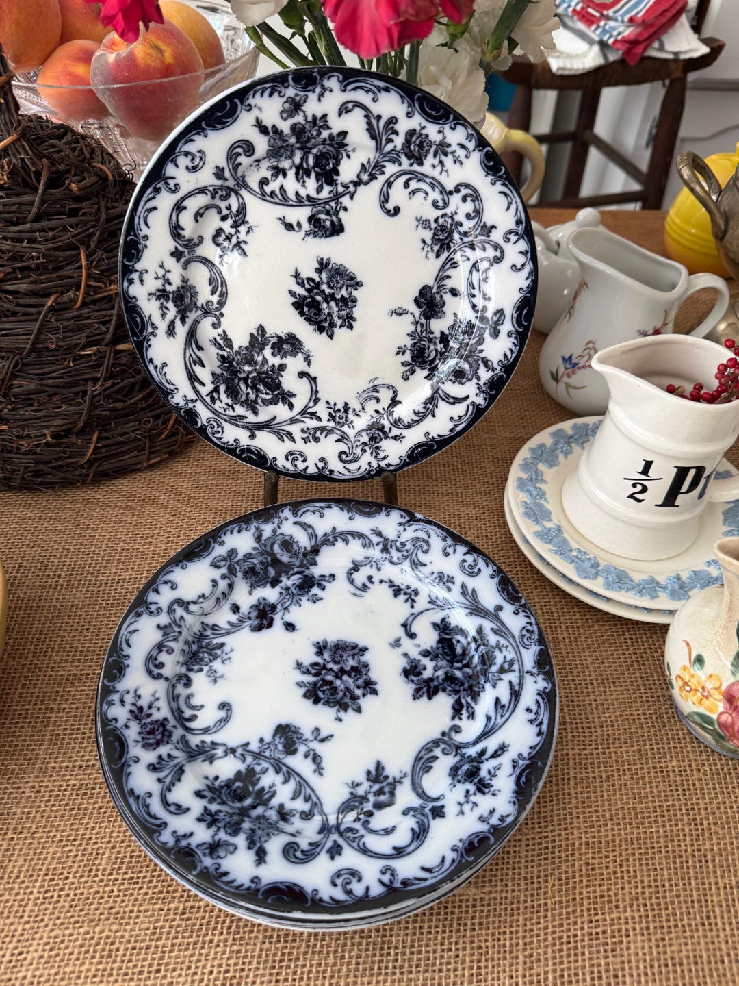 Blue and White Antique Flow Blue German Plates. Set of 6. - Etsy