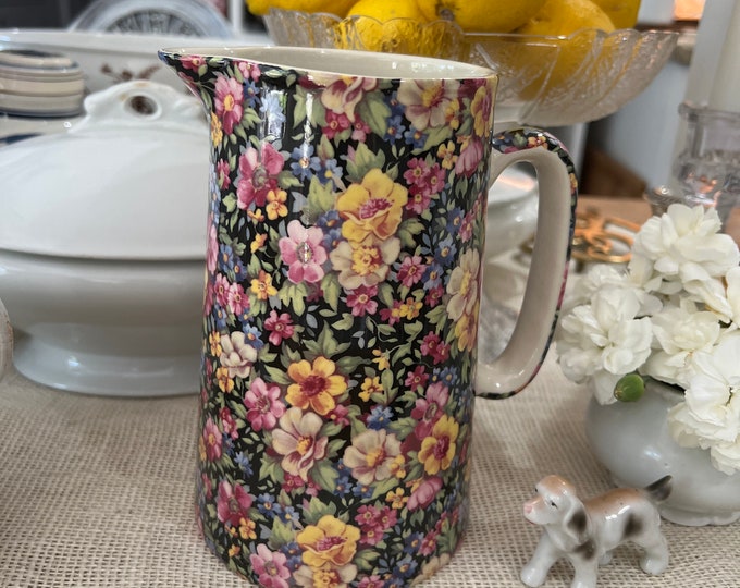Black Vintage English Floral Chintz/calico Pitcher by Heron Cross ...