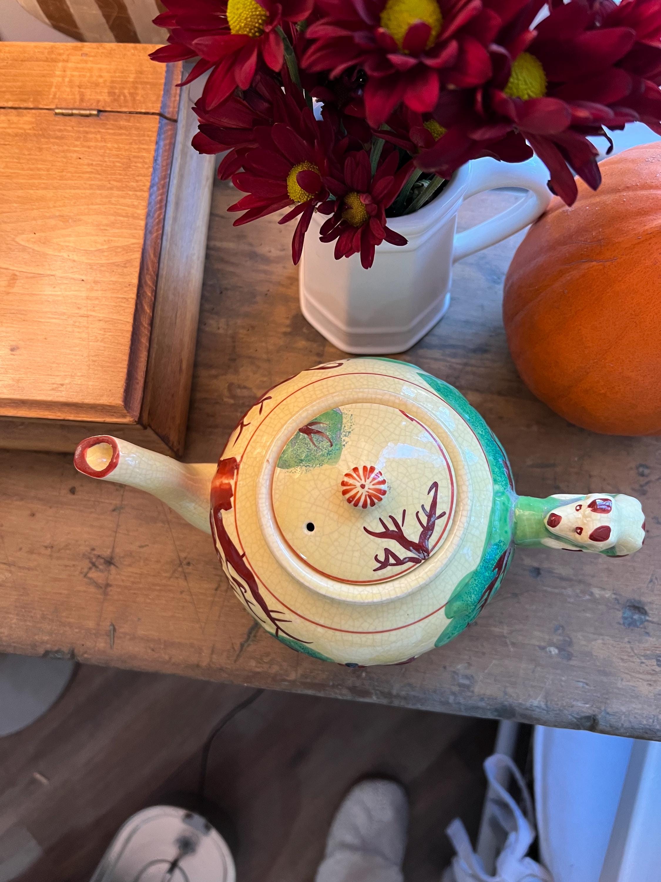Yellow Vintage Fox Hunting Themed Tea Pot - Etsy