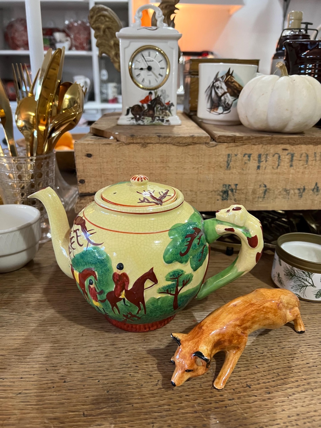 Yellow Vintage Fox Hunting Themed Tea Pot - Etsy