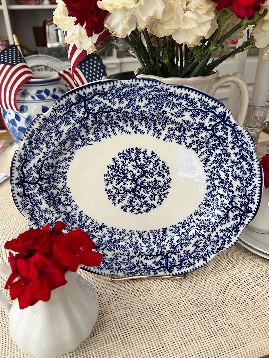 Blue and White Antique English Oval Plate - Etsy