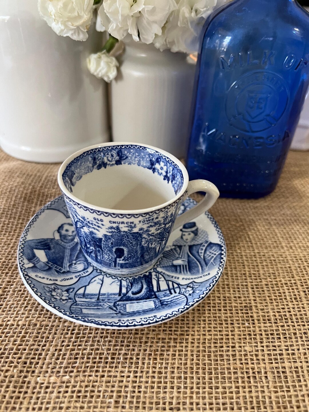 Blue and White Adams Cup and Saucer Jamestown VA - Etsy