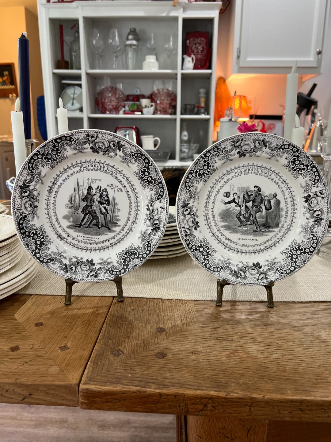 Black and White Antique French 8” Plates - Etsy