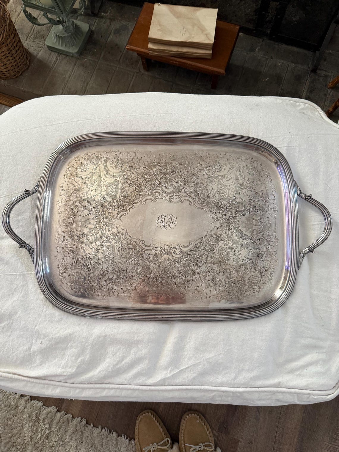 Silverplate Vintage Monogrammed Handled Tray. - Etsy