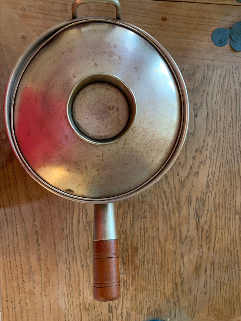 Vintage Copper Pot With Lid. Wooden Handle - Etsy