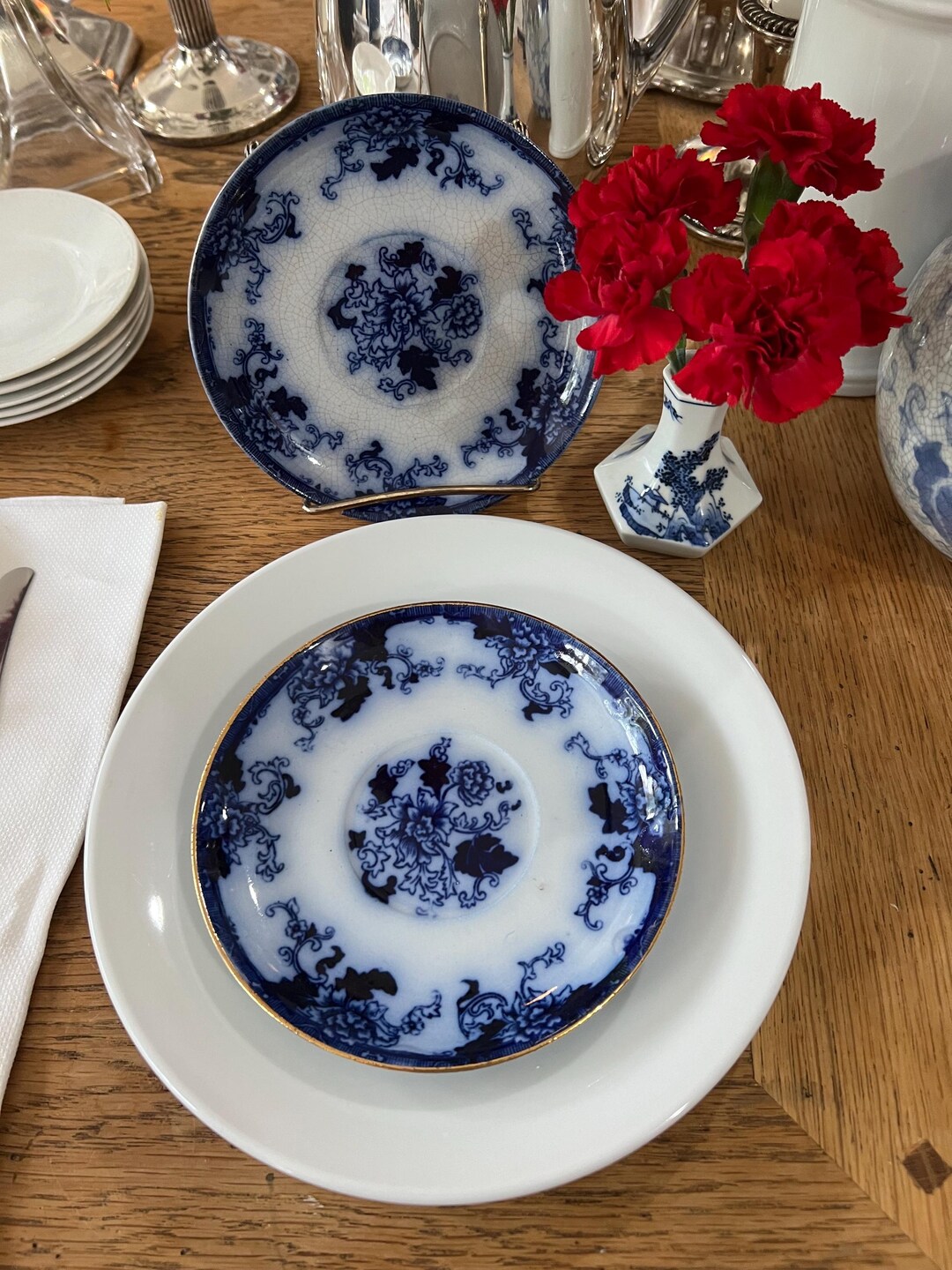 Blue and White Antique Flow Blue Set of 3 Royal Blue China Saucers - Etsy