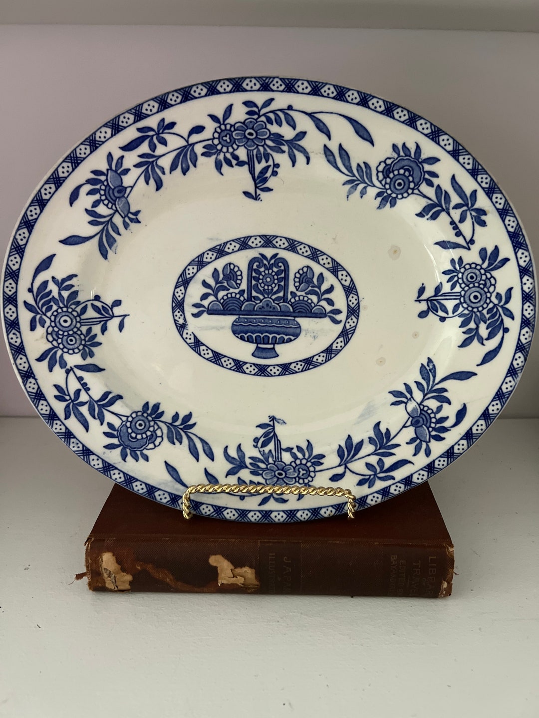 Antique Delph Blue and White Oval Plate - Etsy