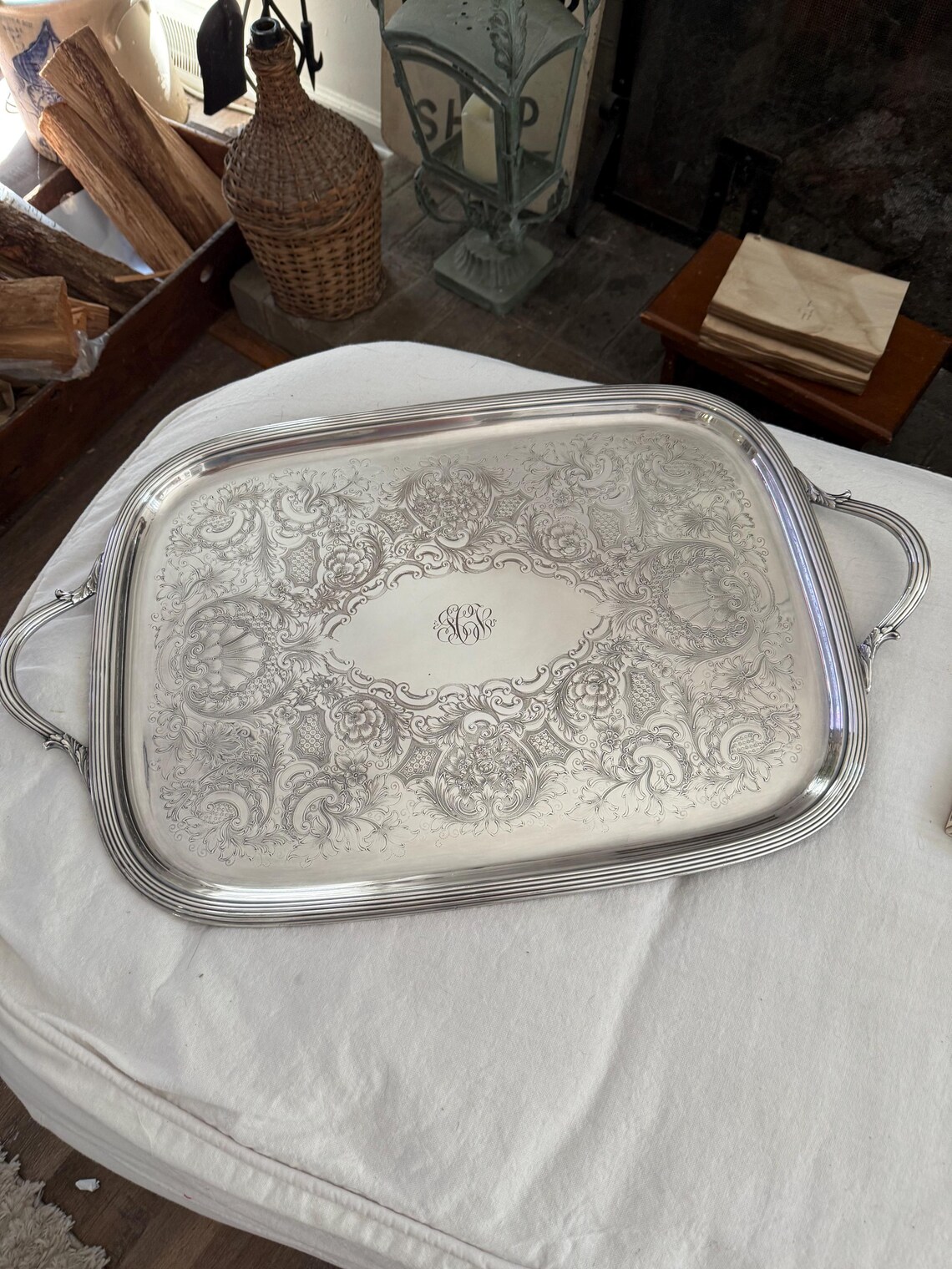 Silverplate Vintage Monogrammed Handled Tray. - Etsy