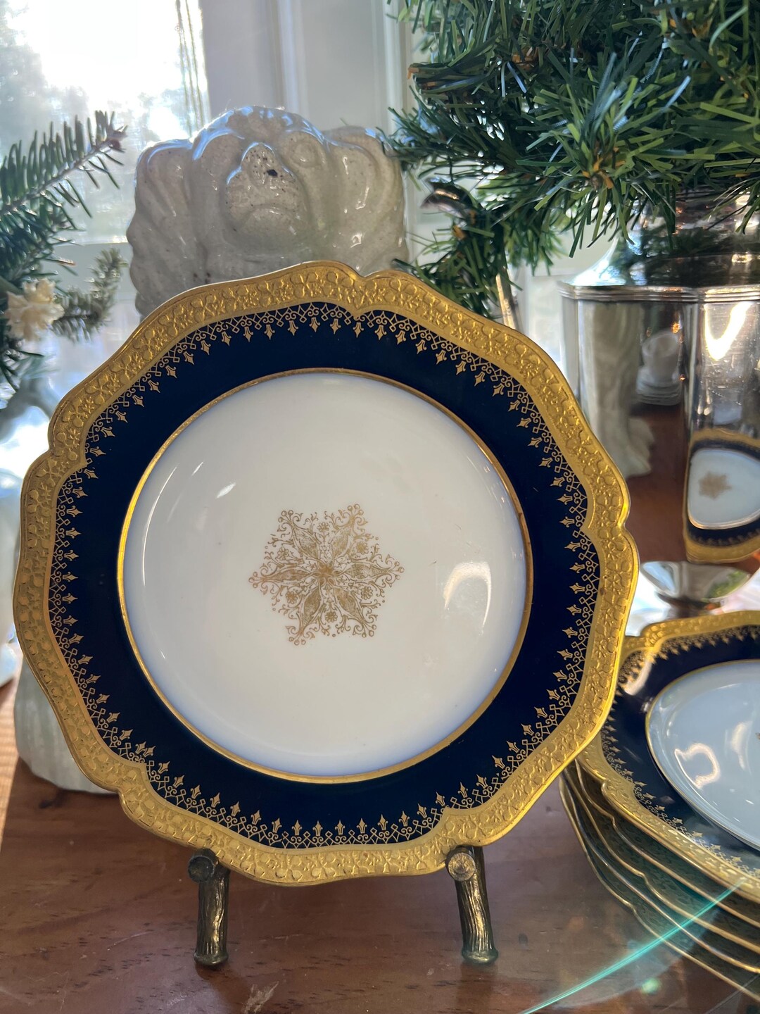 Blue and Gold 6” French Vintage Plates. Set of 6. - Etsy