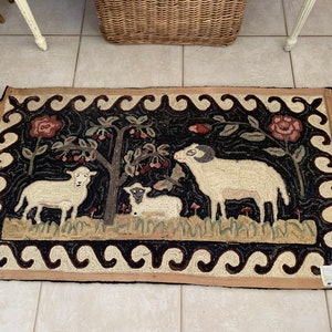 Primitive Folk Art Hand Hooked Rug by Jean Tynan. Rug Design by Marion ...