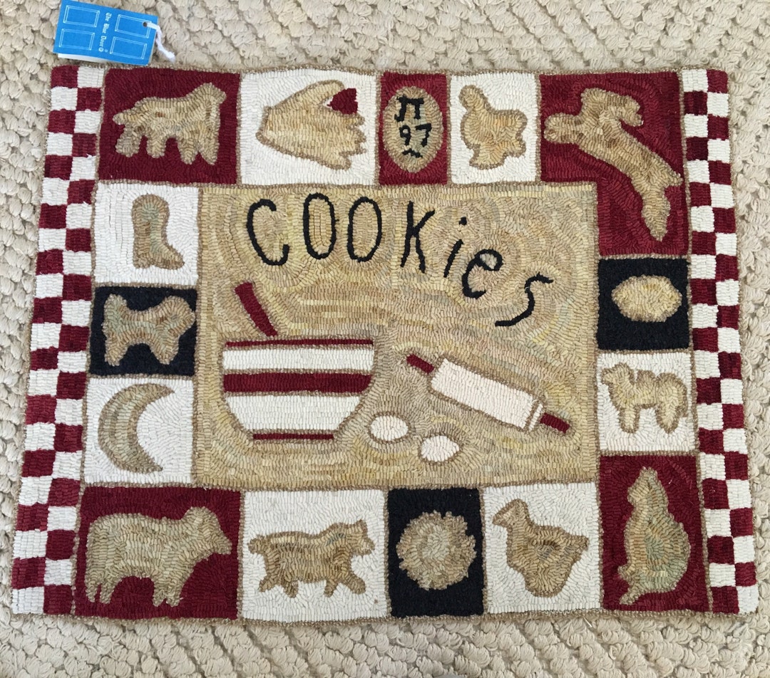 Folk Art Primitive Hand Hooked Rug Grandmas Kitchen Rug 28" X 21.5 ...